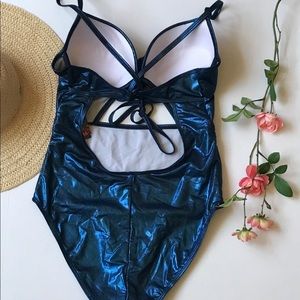 Swim | Shinny Blue Keyhole Onepiece Swimsuit Bathingsuit | Poshmark